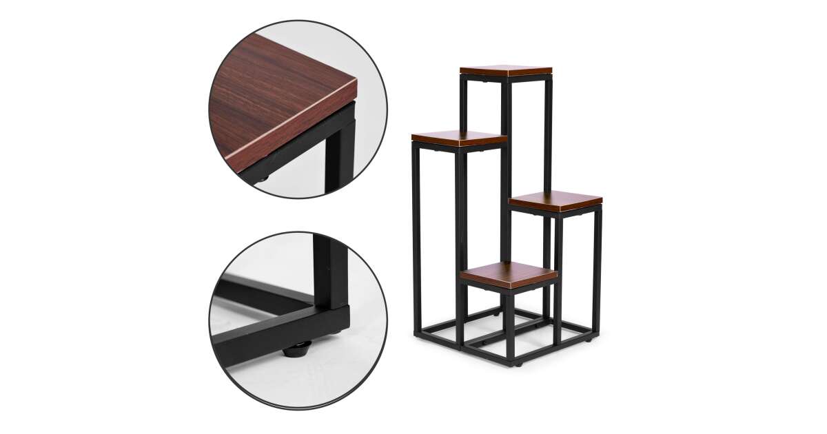 Suport de flori, raft de flori, decorare, 4 rafturi, metal mdf, nuc ...