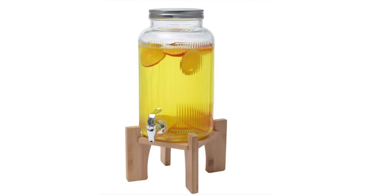 Sticlă de limonadă cu dozator de băuturi robinet suport din lemn suport ...