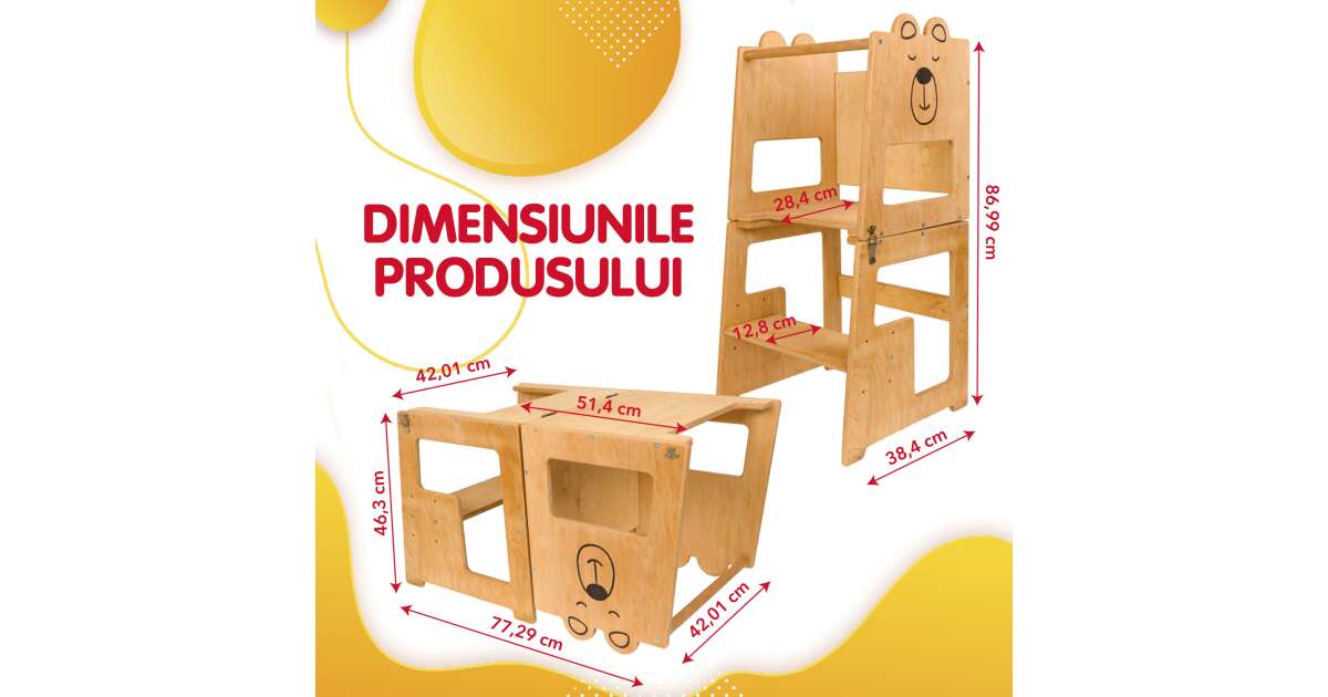 Turn de invatare 4 in 1 pentru copii Bear, Pikler Learning Tower ...