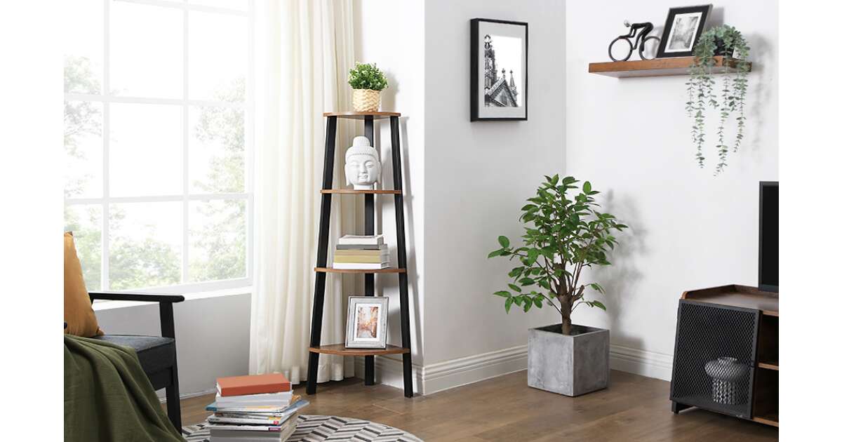 VASAGLE Raft de colt cu 4 etaje, tip biblioteca, cadru metal si polite ...