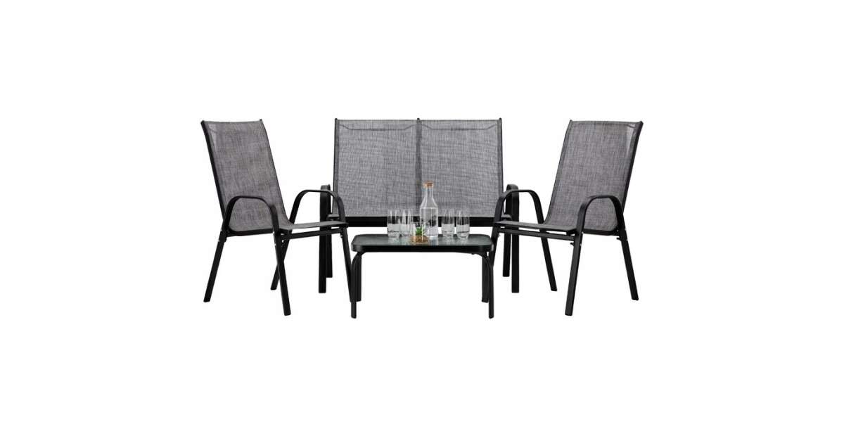 Set mobilier gradina textilene, 2 scaune, 1 canapea si 1 masa, gri ...