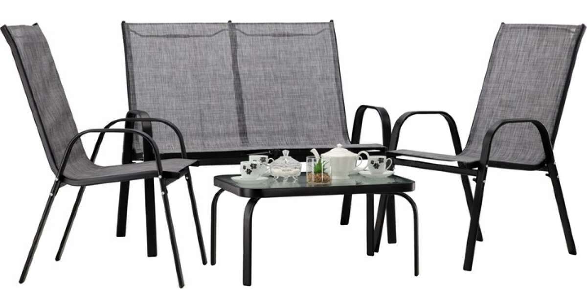 Set mobilier gradina textilene, 2 scaune, 1 canapea si 1 masa, gri ...