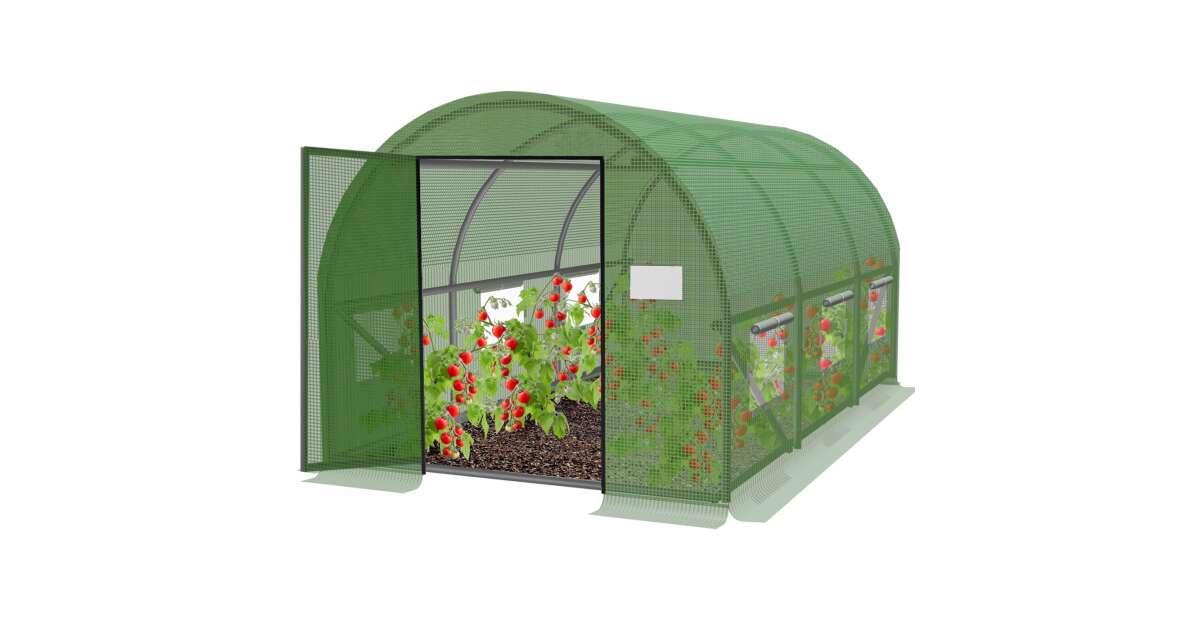 Sera de gradina, tip tunel cu cadru metalic, 300x200cm, verde, 6mp, usa ...