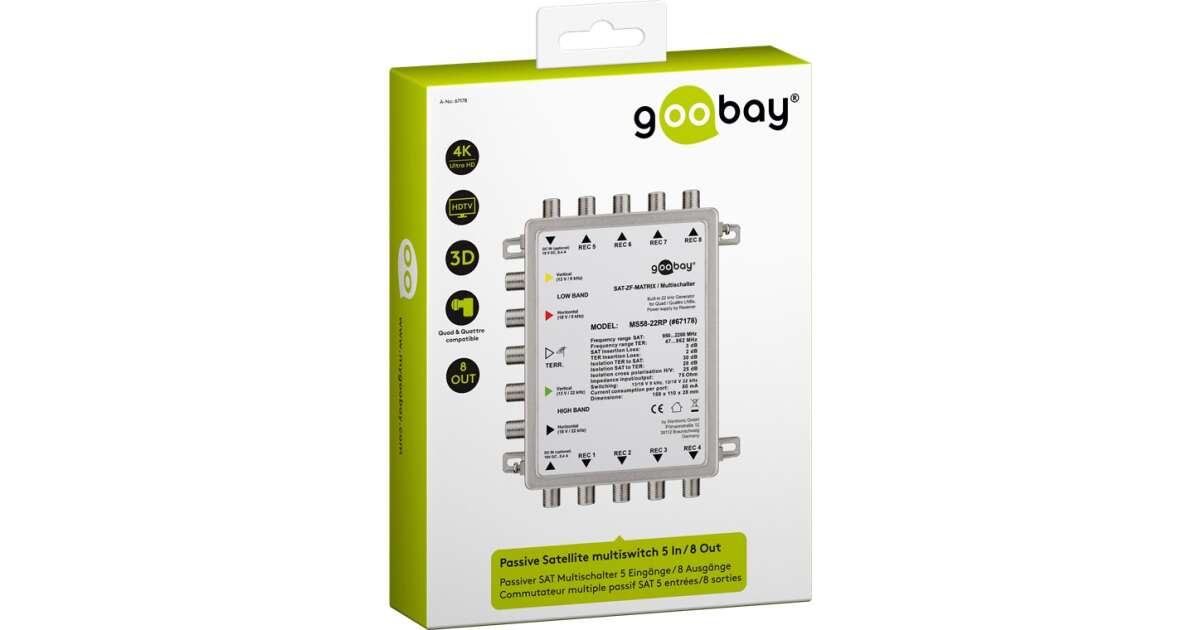 Goobay 67178 5x SAT bemenet - 8x SAT kiemenet antenna kábel elosztó ...