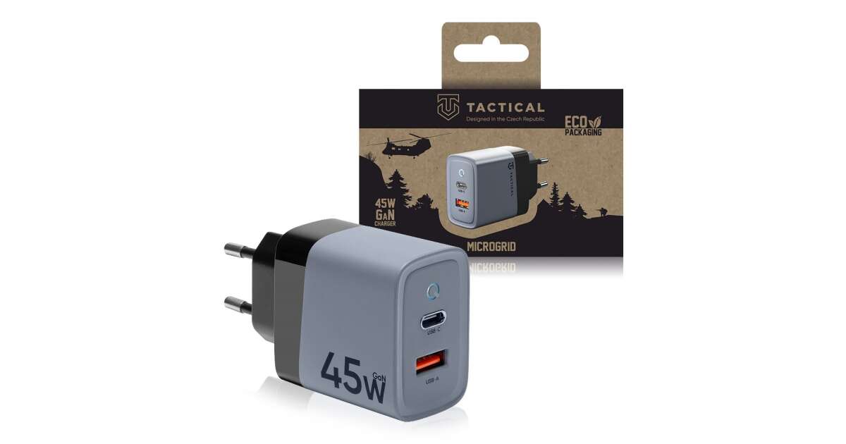 Tactical Microgrid USB Type-C / USB Type-A GaN Hálózati töltő - Szürke ...
