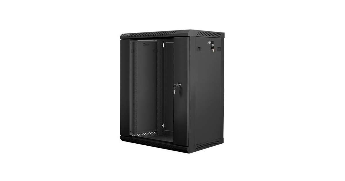 Lanberg 19'' 18U 600x450mm fekete (üvegajtó) fali rack szekrény | Pepita.hu