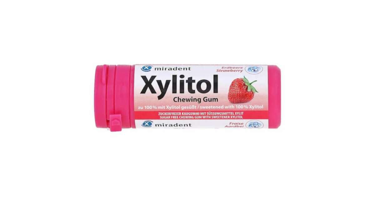 Guma de mestecat cu capsuni pentru copii Xylitol, 30 bucati, Miradent ...