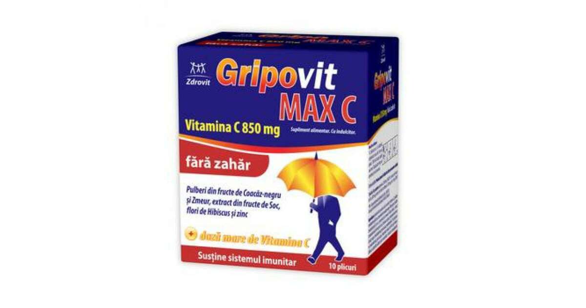 Gripovit Max C fara zahar, 10 plicuri, Zdrovit | Pepita.com