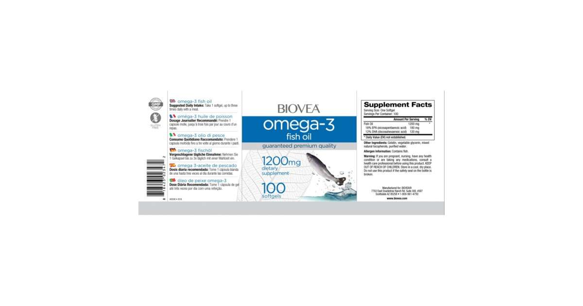 Biovea Omega 3, halolaj , 1200 mg, 100 Kapszulák | Pepita.hu