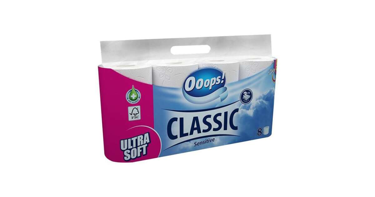 Toalettpapír OOOPS! Classic Sensitive 3 rétegű 8 tekercses | Pepita.hu