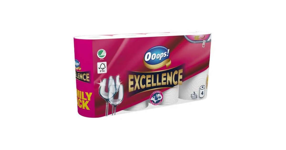 Kéztörlő tekercses háztartási OOOPS! Excellence 3 rétegű 4 tekercses | Pepita.hu