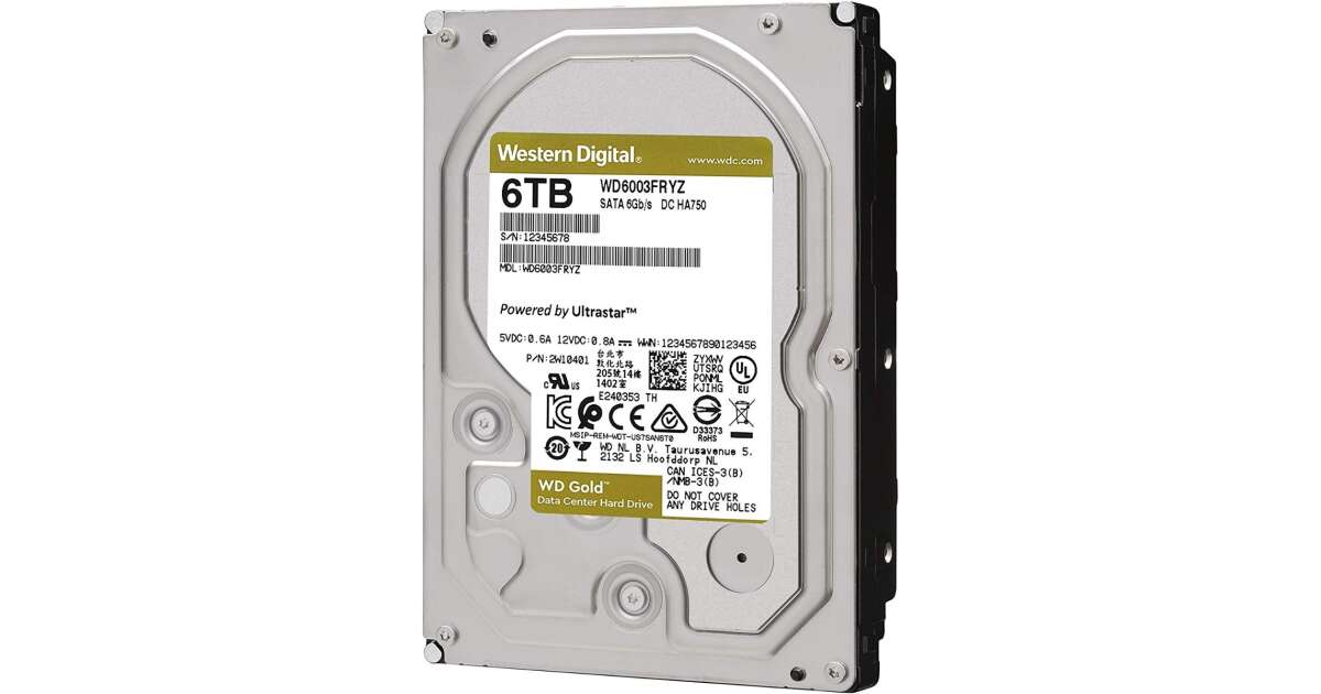 Western Digital Gold WD6003FRYZ 6TB 7200rpm SATA-600 256MB merevlemez ...