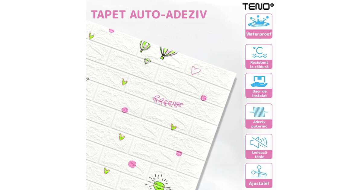 80x Teno® 3D Brick Wallpaper készlet, Felhok és léggömbök modell ...