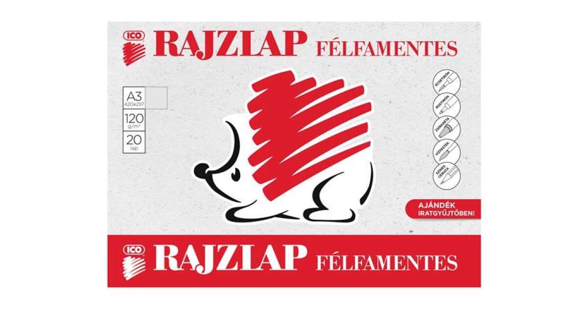ICO Süni A3 120 g/m2 félfamentes rajzlap | Pepita.hu