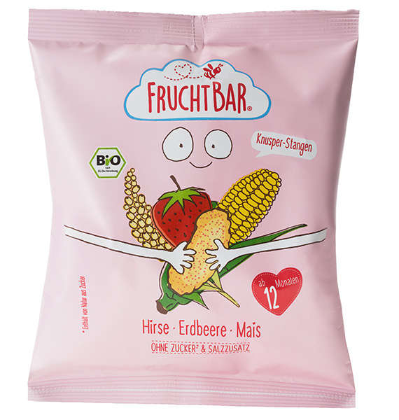 Fruchtbar Bio cukormentes ropogós Köles-kukorica Snack - eperrel 12hó ...