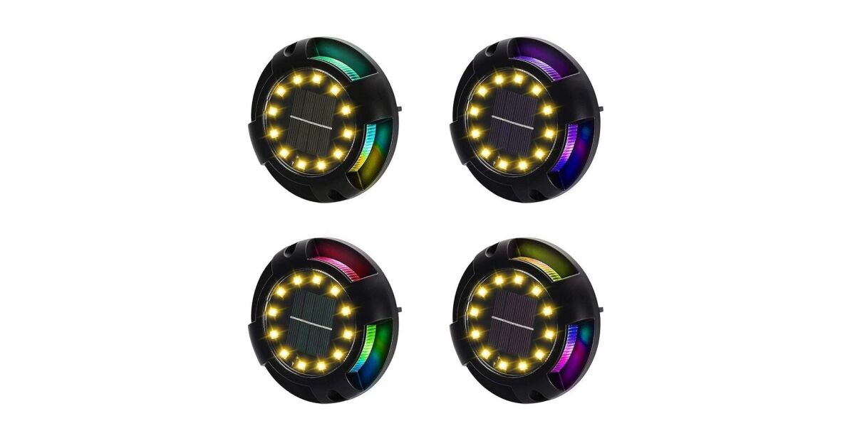 Zestaw 4 lamp solarnych do ogrodu, trawnika, podłogi, podjazdu lub ...