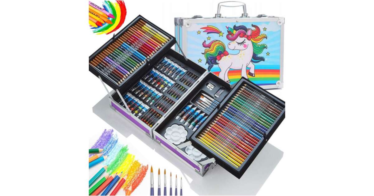 145 részes gyerek rajz és festőkészlet unikornis kihajtható masszív ...