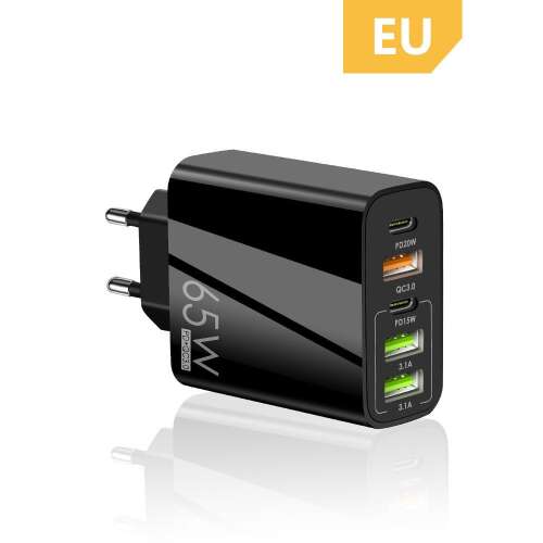 Hálózati töltő, 5 port, 65 W gyorstöltés, 3 x USB, 2 x Type-C ...
