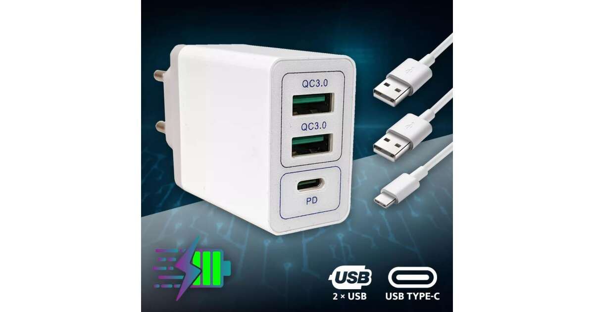 30 W Gyorstöltő Hálózati Adapter Dupla Usb 3 0 Usb Type C