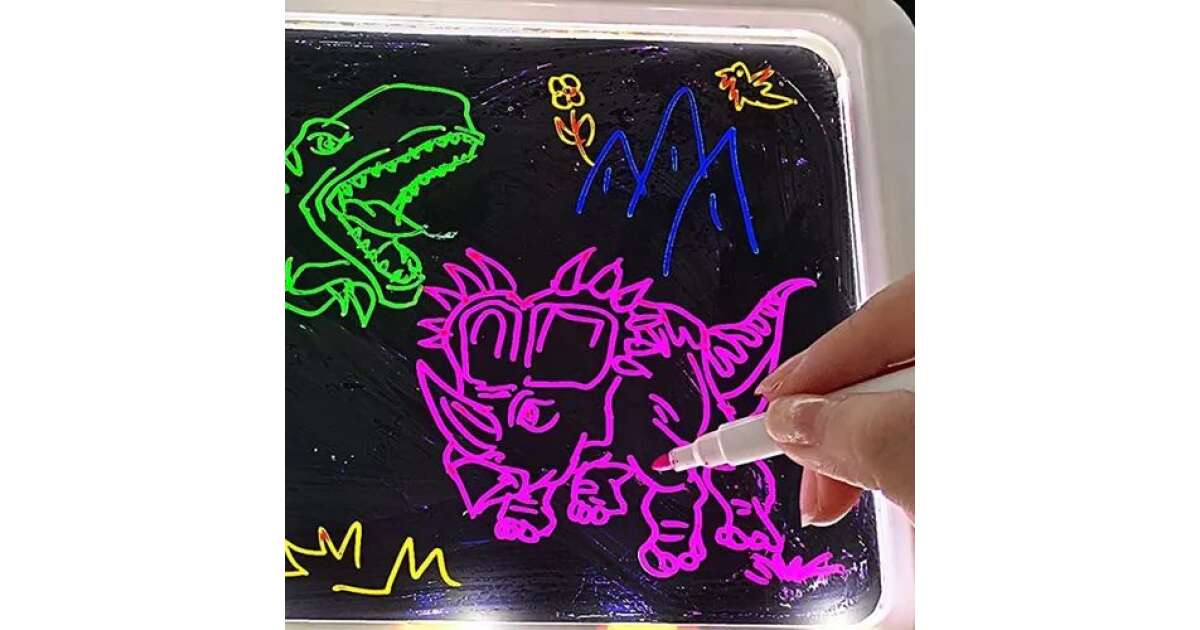 Standard rajztábla led világítással + 6 neon szín + 8 sablon | Pepita.hu