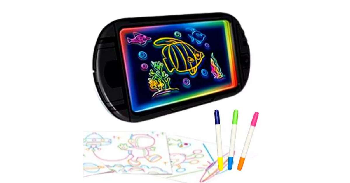 Lux rajztábla led világítással + 6 neon szín + 19 sablon | Pepita.hu