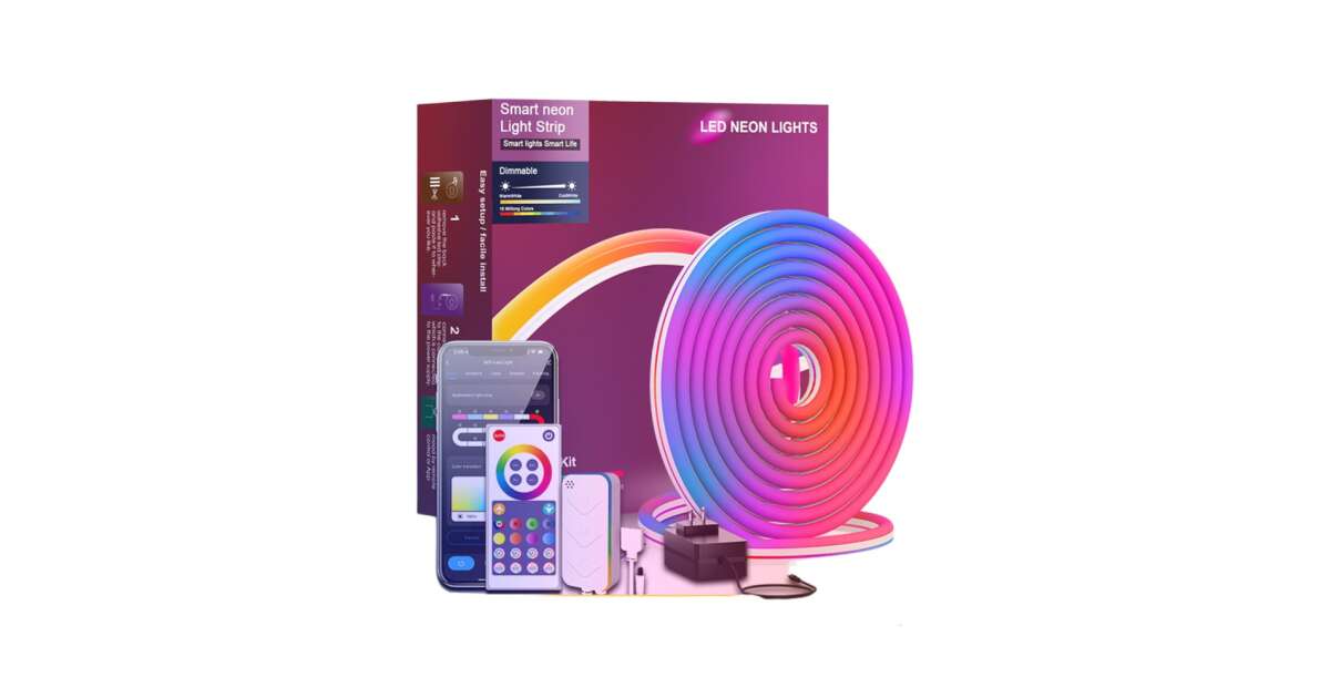 SMART neon szalag, RGB LED, WiFi &BLE, Rugalmas, IP67 ...