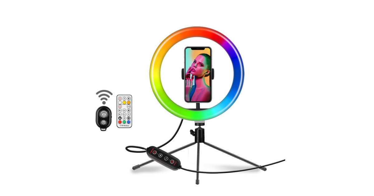 Lampa Selfie RGB, 3 moduri de iluminare, alb, multicolor RGB ...