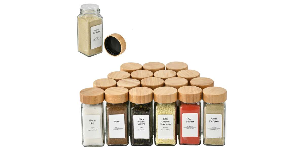 Set de 12 Recipiente pentru Condimente de 120 ml cu capac din Bambus ...