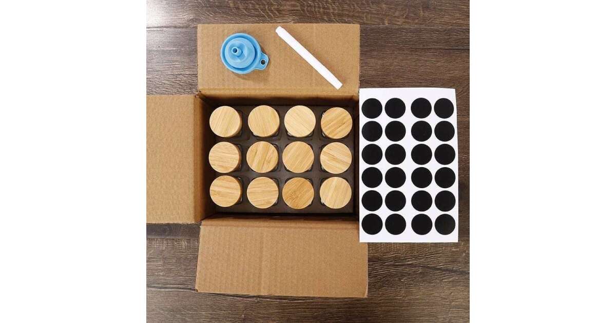 Set de 12 Recipiente pentru Condimente de 120 ml cu capac din Bambus ...