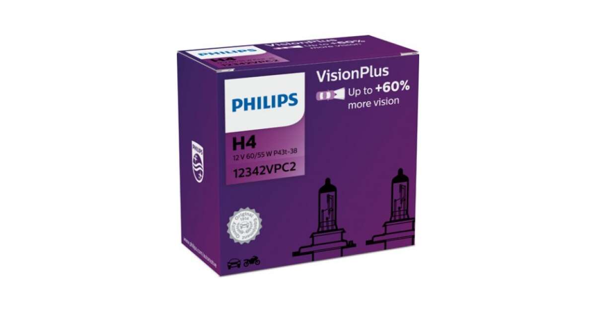 SET 2 BECURI FAR H4 60/55W 12V VISIONPLUS PHILIPS | Pepita.com