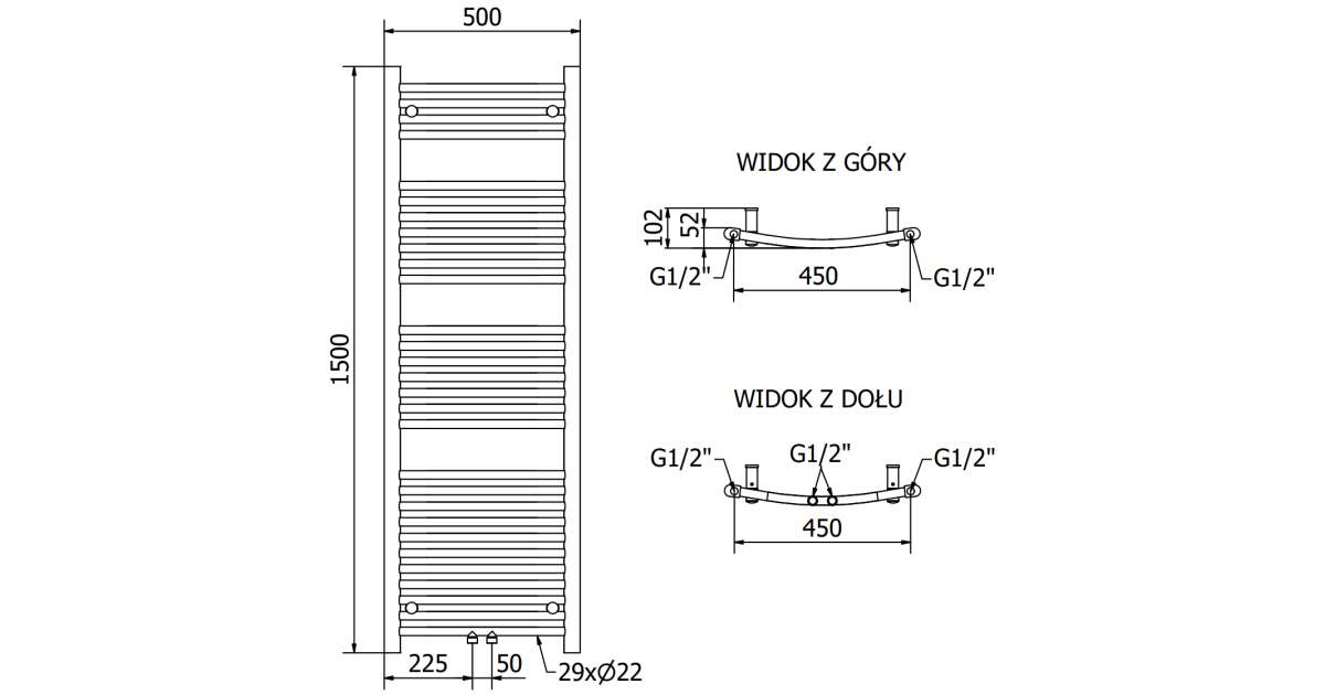 Mexen Ares Fürdőszobai Törölközőszárító - Arany - 1500x500 mm | Pepita.hu