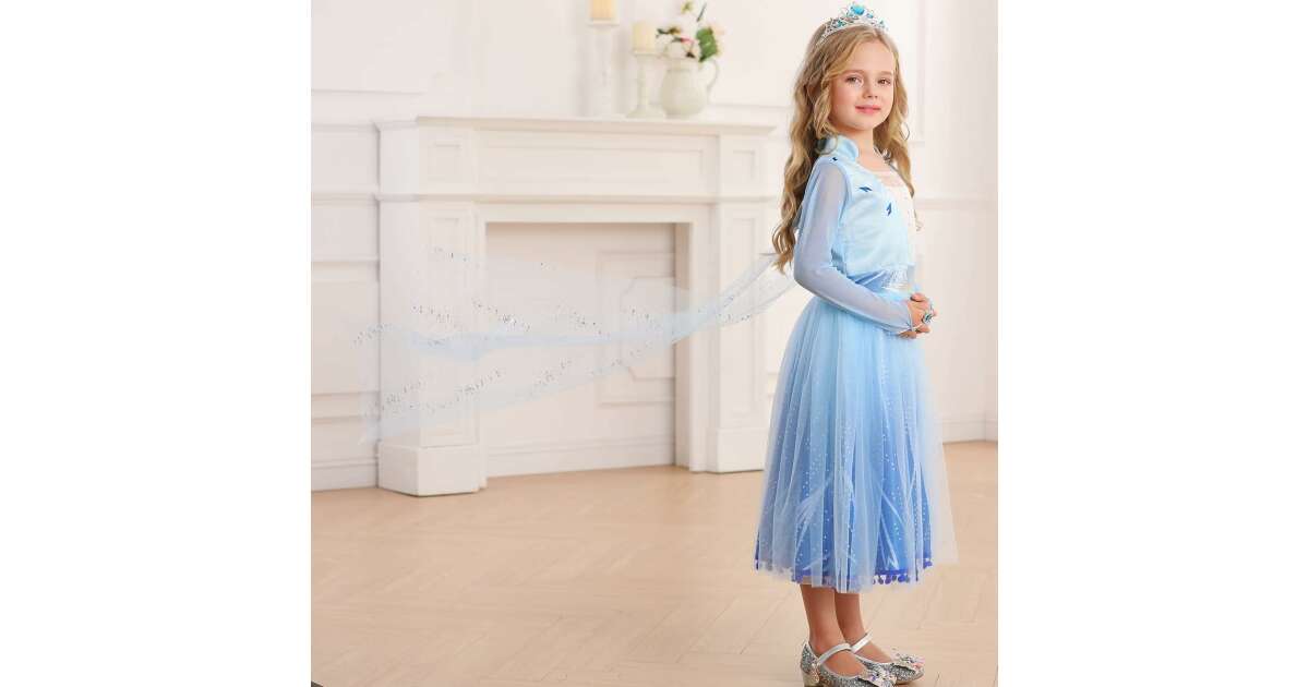 Rochie Elsa Frozen 2 pentru copii, Set cu Coronita, Peruca, Bijuterii ...