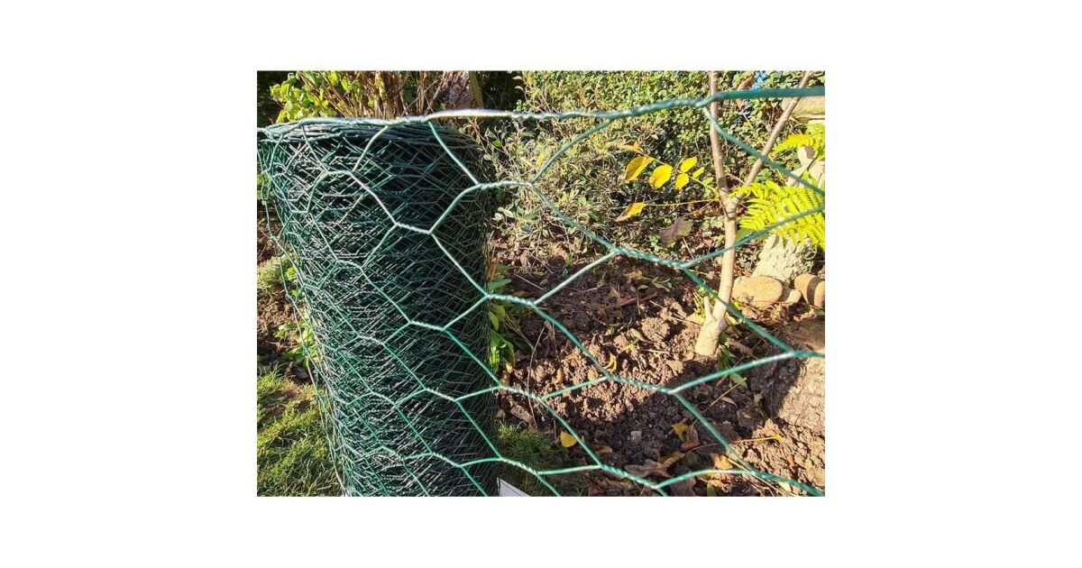 Zaun aus Rabietsgitter, PVC, grün, 25 mm, 1 mm, Höhe 1 m | Pepita.com