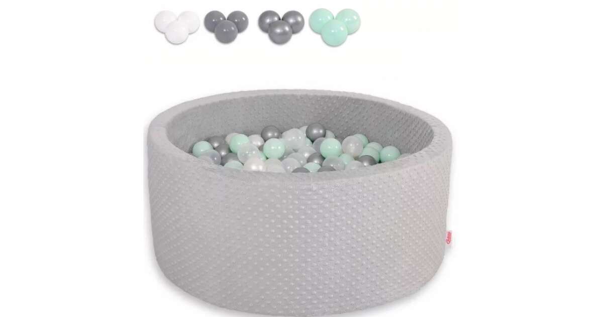 BabyLion Prémium labdamedence Minky - szürke-fehér -menta labdákkal ...