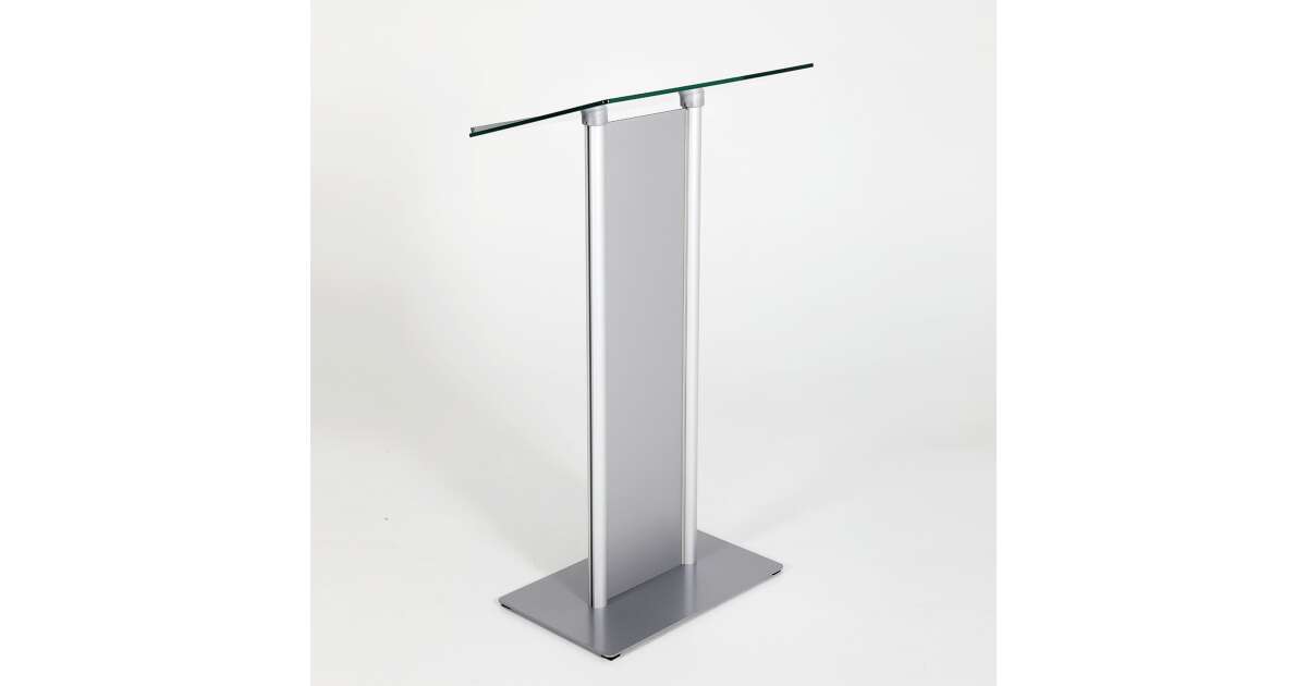 Előadói pulpitus, üveg fedlappal, ezüst színű, alumínium előlappal ...