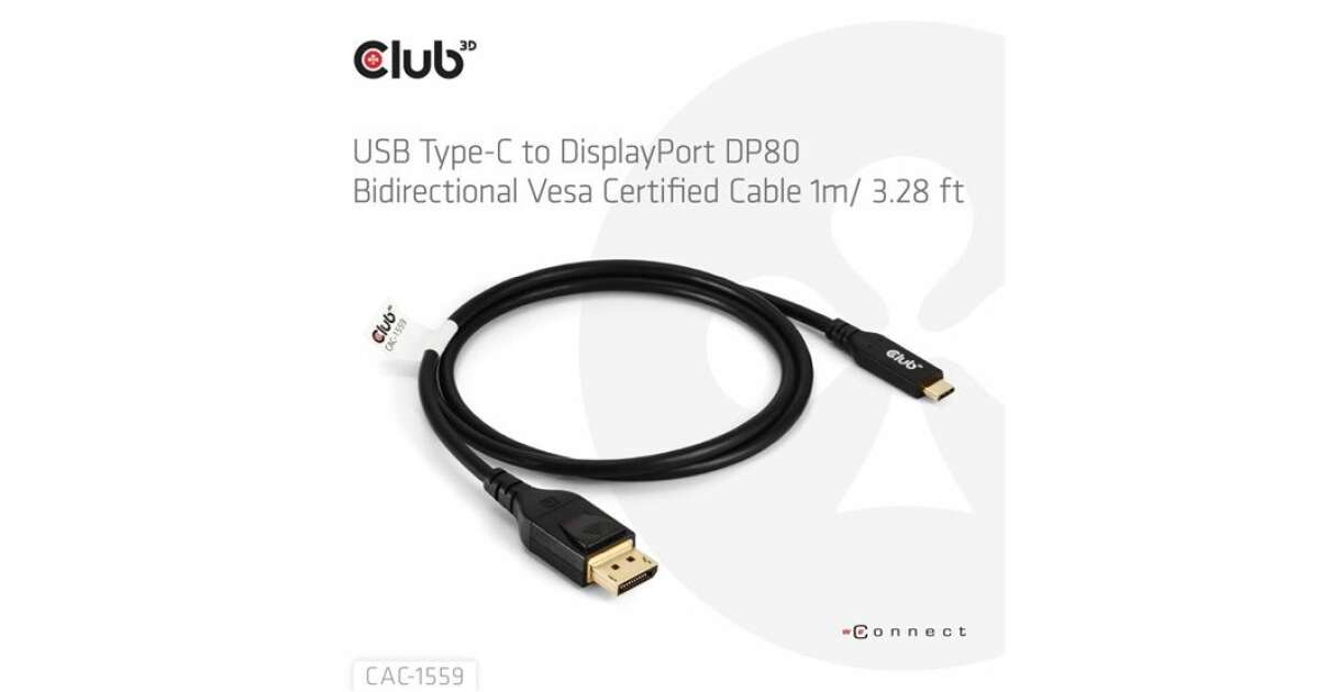 CLUB3D USB TYPE-C TO DISPLAYPORT DP80 BIDIRECTIONAL VESA CERTIFIED ...