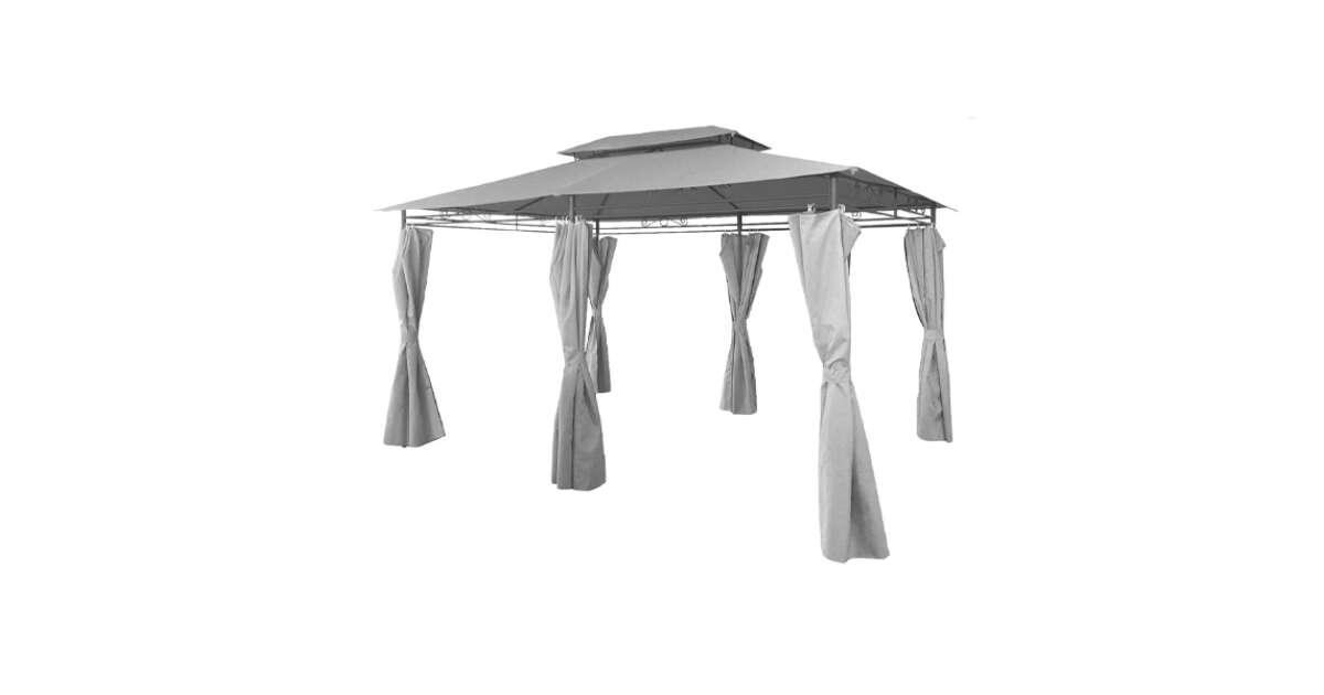 Pavilion Grădină Metalic cu Perdele - 3x4m - Gri | Pepita.com