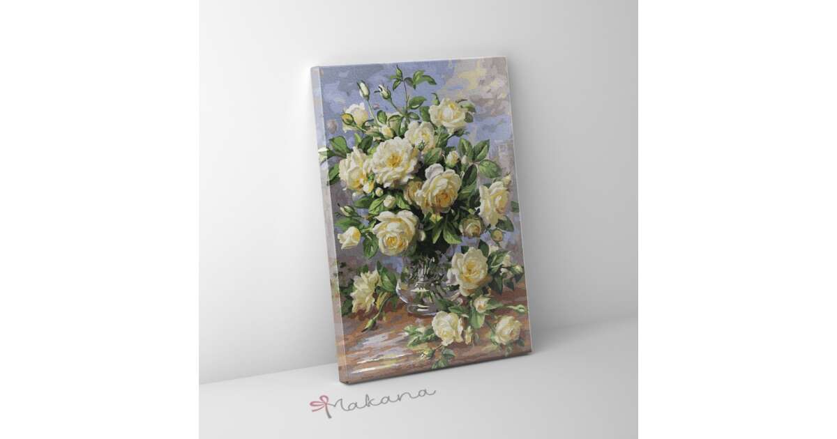 Fehér rózsa csokor - Számfestő készlet, kerettel (40x50 cm) | Pepita.hu