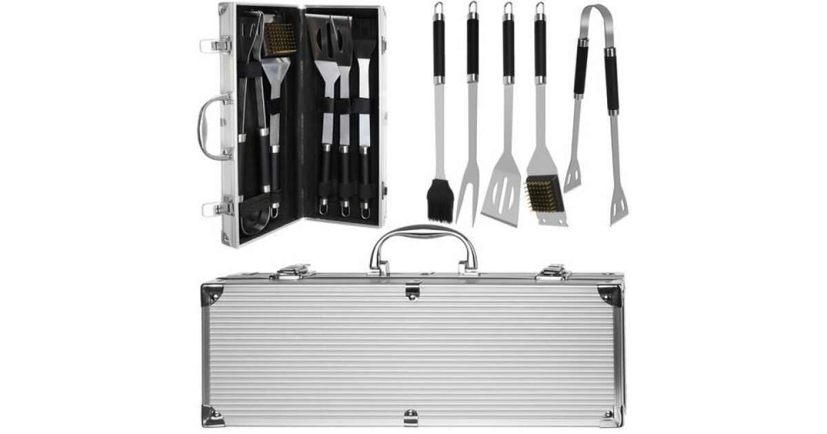 Ustensile pentru barbecue, grill, gratar, inox, trusa aluminiu, set 5 ...