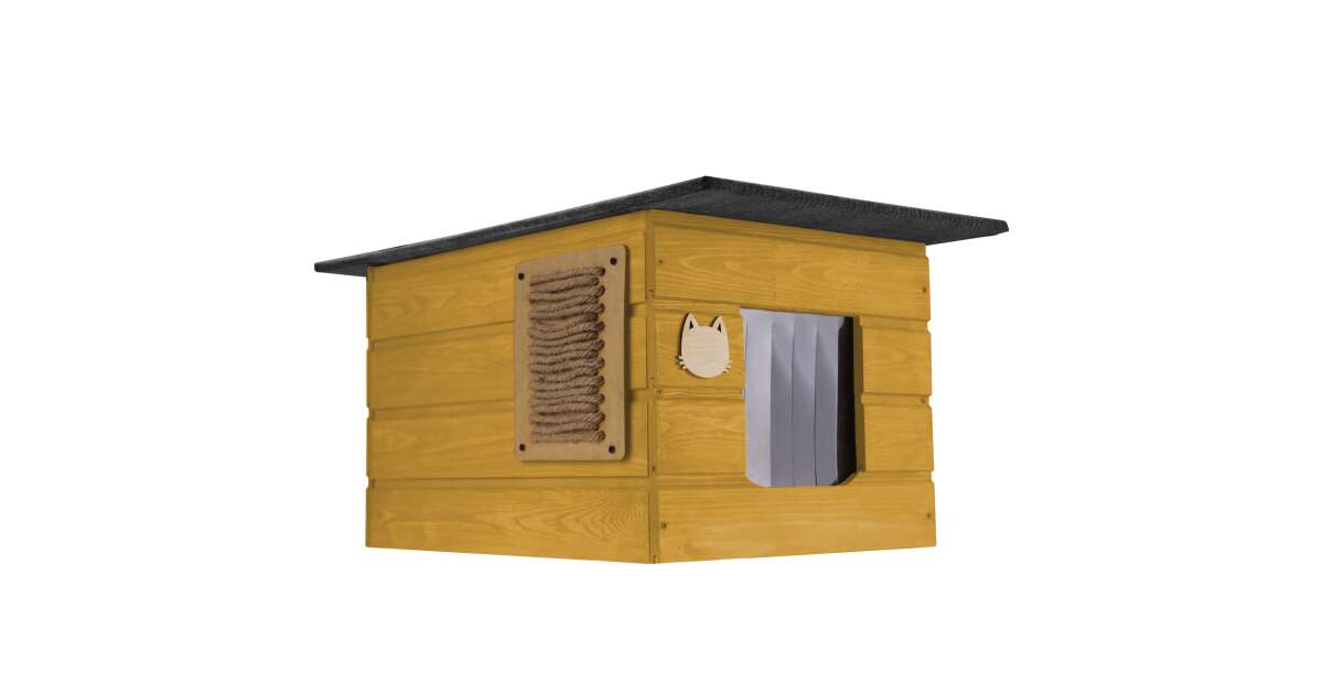 Casă pentru pisici izolată cu acoperiș plat și izolată, cu stâlp de ...