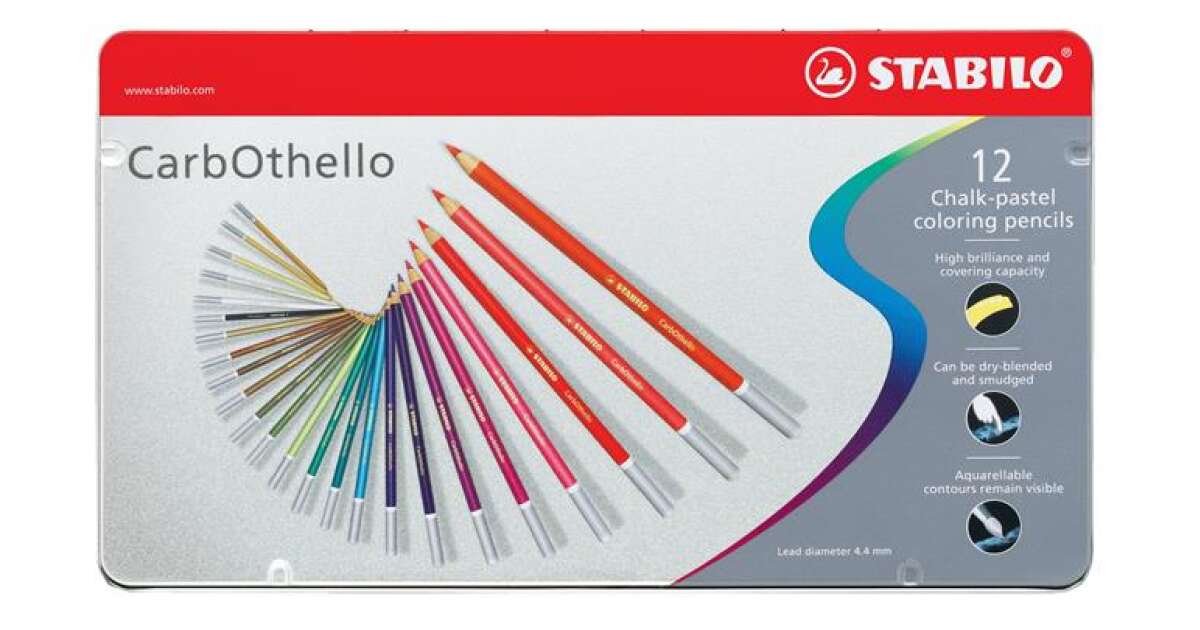 STABILO CarbOthello pastel, cutie rotundă, metalică, cu 12 creioane ...