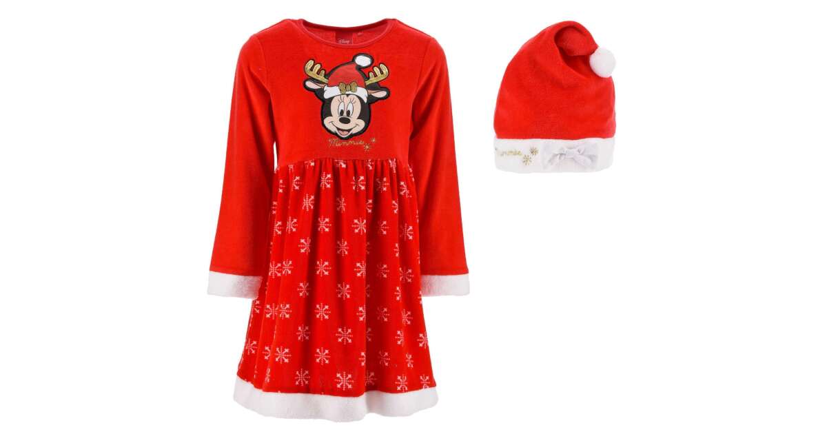 DISNEY Rochie de pluș Minnie Mouse Disney cu căciulă de Moș Crăciun. 6 ...