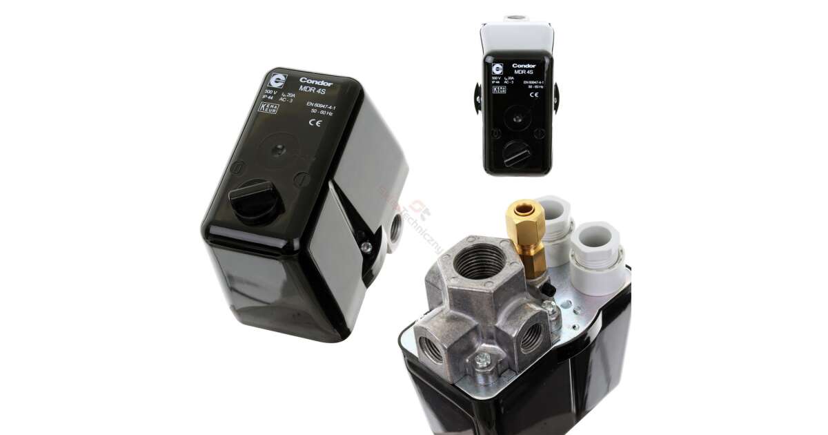 Nyomáskapcsoló kompresszorokhoz és hidrofób szivattyúkhoz 400V, 20A IP44 Condor MDR 4S/11 ...