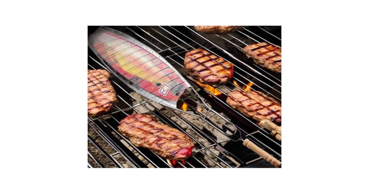 Rozsdamentes acél grillsütő halakhoz, KeepHome, fogantyúval, kis méretű ...