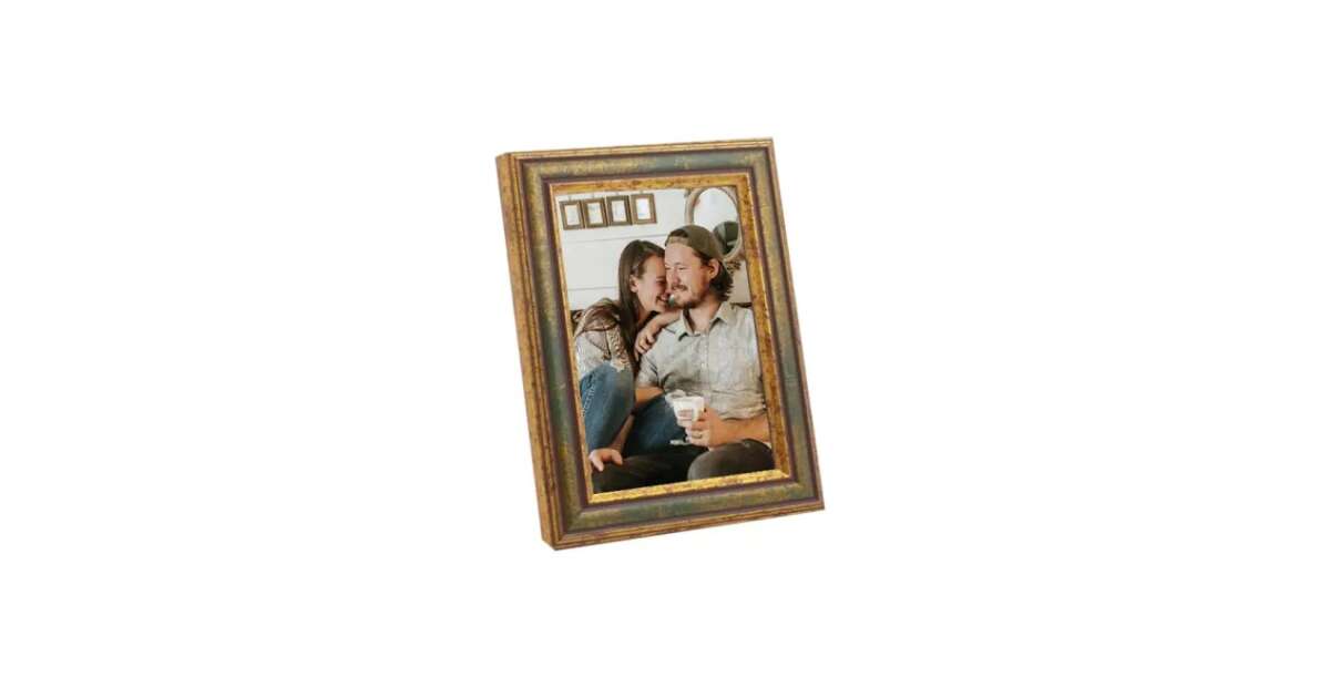 Ramă foto anticată din lemn, verde-auriu 18x24 | Pepita.com