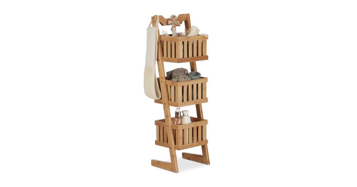 Bambusz Fürdőszoba Polc 3 Kosárral - 77x23x20 cm | Pepita.hu