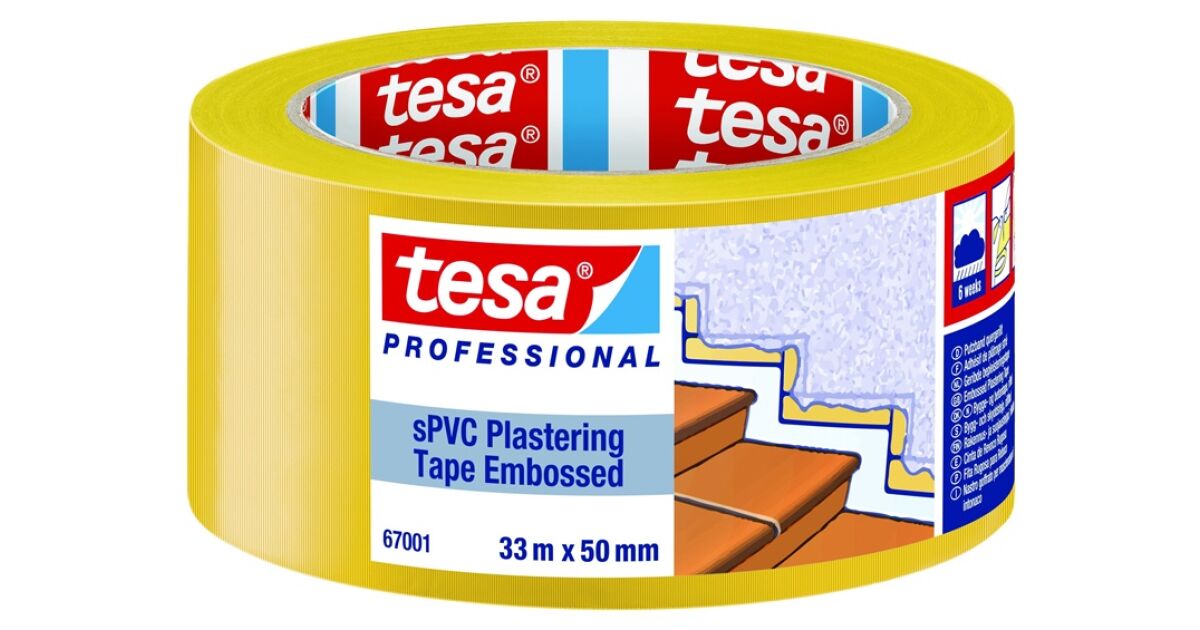 Bandă de tencuit Tesa, SPvc 33m x 50mm în relief galben 67001 | Pepita.com