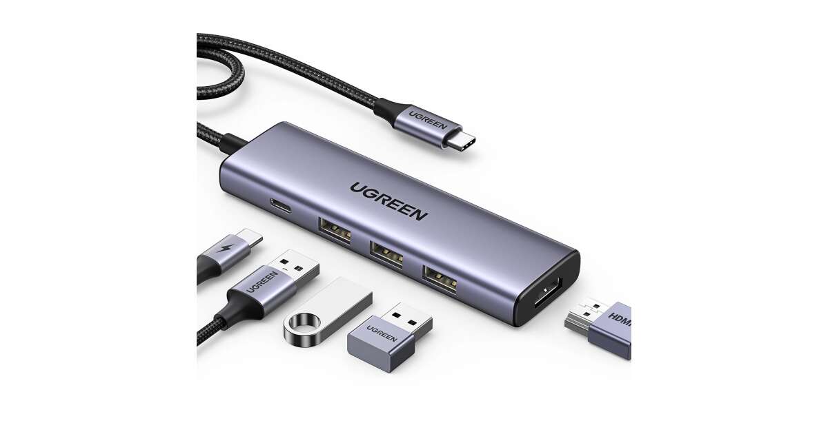 Ugreen CM511 5 az 1-ben dokkoló USB-C - USB-C PD / HDMI / 3x USB-A 3.0 - szürke | Pepita.hu