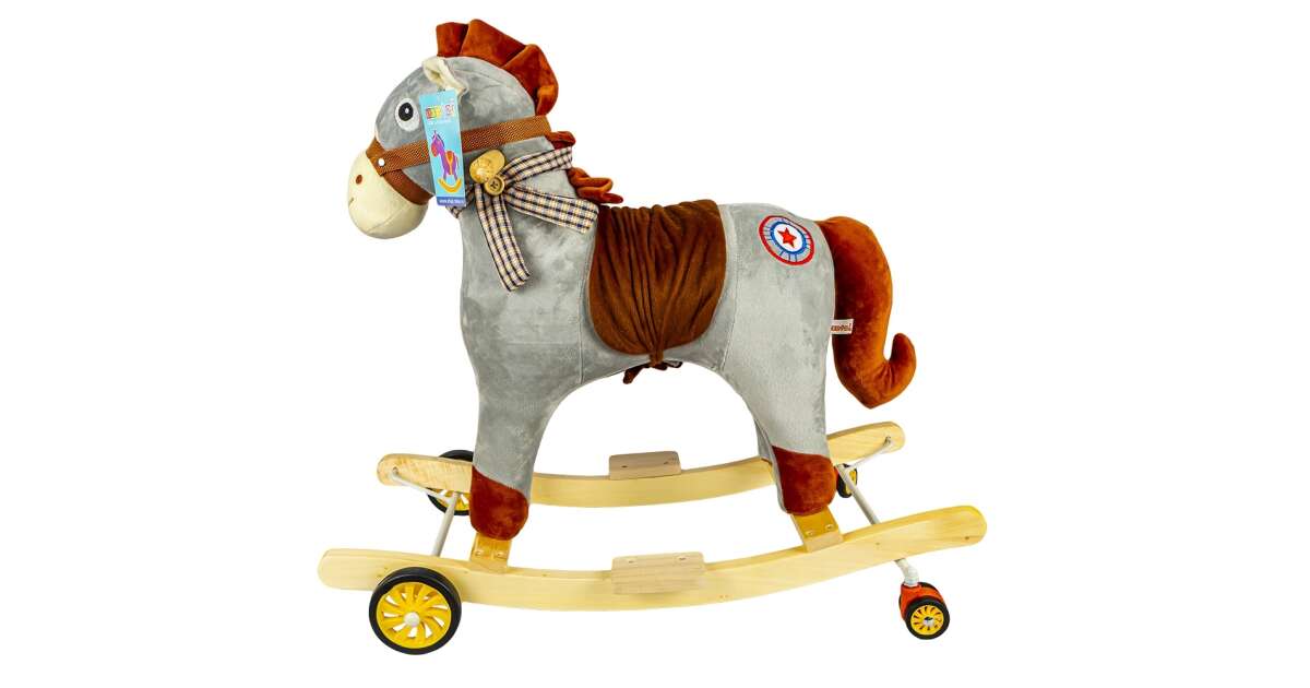 Calut balansoar, lemn + plus, gri, cu rotile, 60 cm | Pepita.com