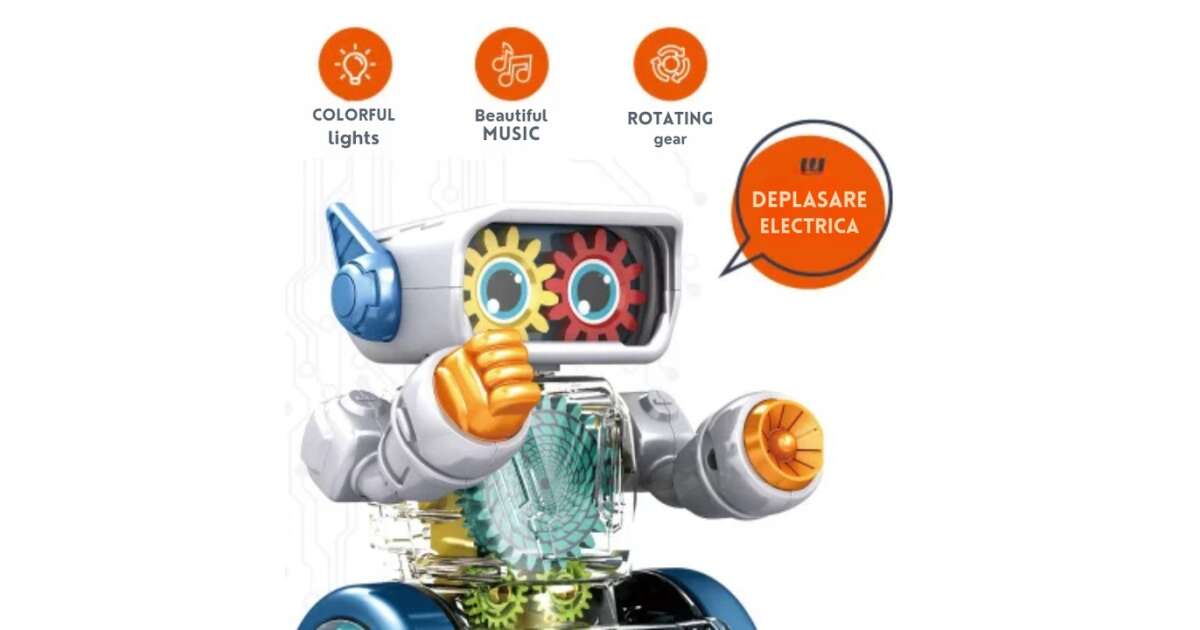 Interaktív robot fényekkel és hangokkal, átlátszó, belső fogaskerekek ...